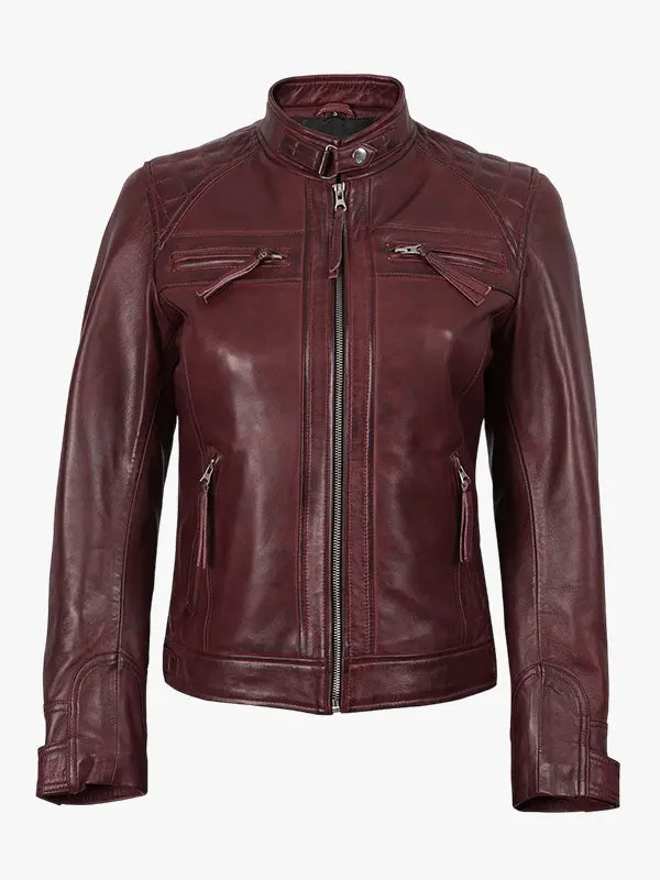 Buy Women's Burgundy Real Lambskin Leather Biker Style Jacket – The Wonder Jackets