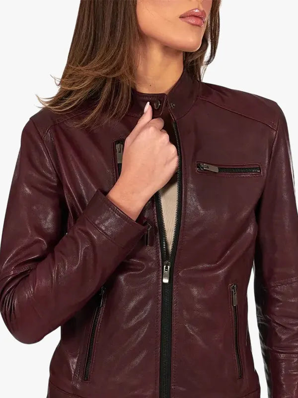 Buy Giulia Bordeaux Vegetable Leather Biker Jacket | Vegetable Leather ...