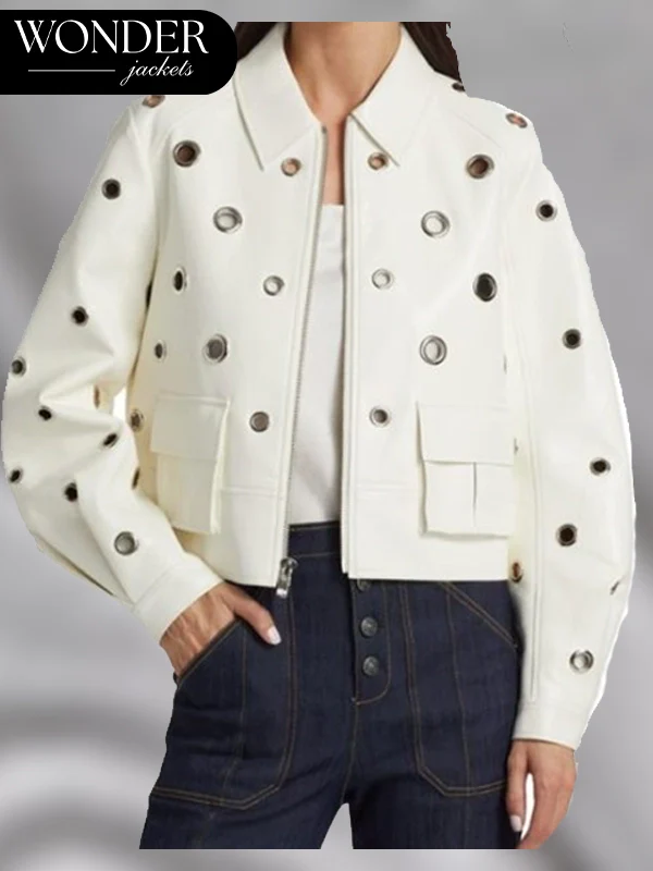 The View 2025 Joy Behar White Grommet Detail Leather Jacket – The ...