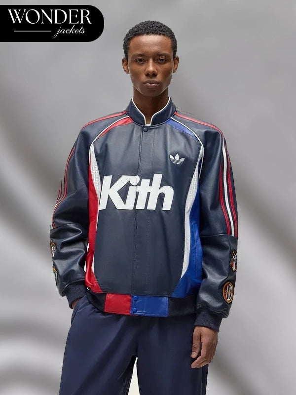 Kith Adidas Football Bomber Jacket | Blue Leather Jacket – The Wonder ...