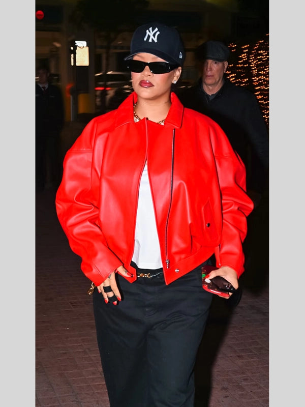 Buy Rihanna Oversized Red Leather Jacket - Wonder Jackets – The Wonder ...