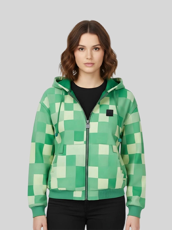 Buy Very Cool x Minecraft The Creeper Green Hooded Zipper Jacket Green ...